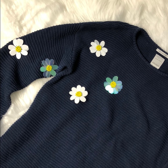 Zara | Sweaters | Zara Knit Fancy Daisies Floral Sweater Top S Navy ...